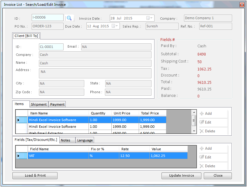 Help: Working Of Hindi Excel Invoice Software